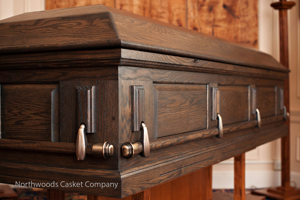 Mission Oak Casket with Swingbar Handles – Northwoods Casket Company