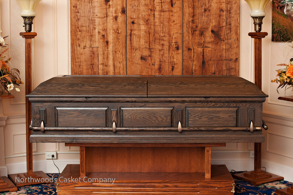 Mission Oak Casket with Swingbar Handles – Northwoods Casket Company