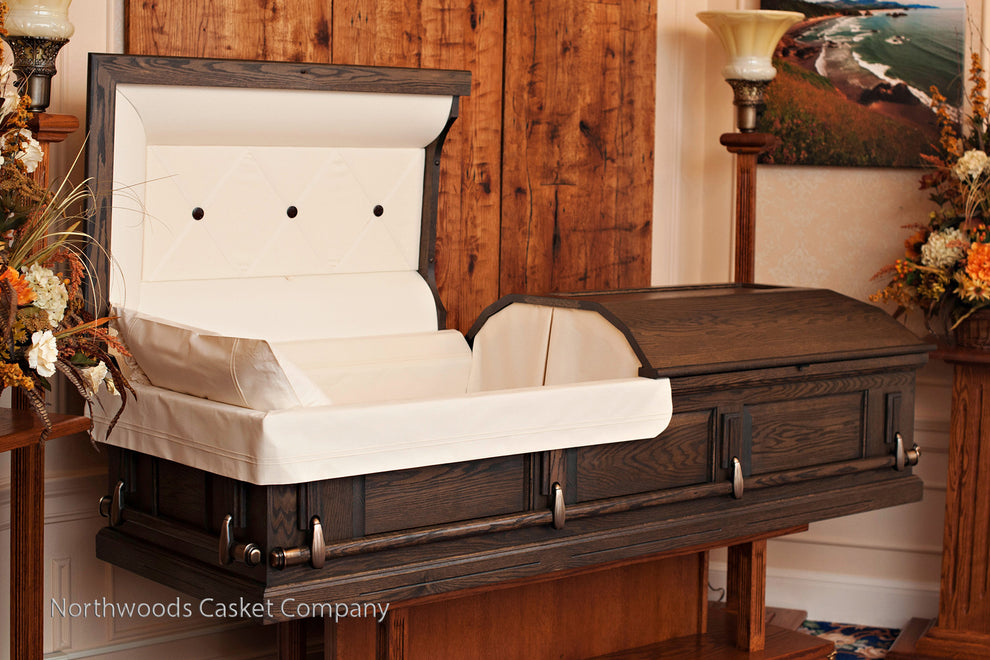 Mission Oak Casket with Swingbar Handles – Northwoods Casket Company
