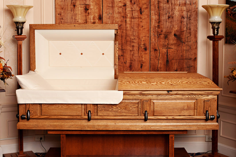 Classic Oak Casket with Swingbar Handles – Northwoods Casket Company