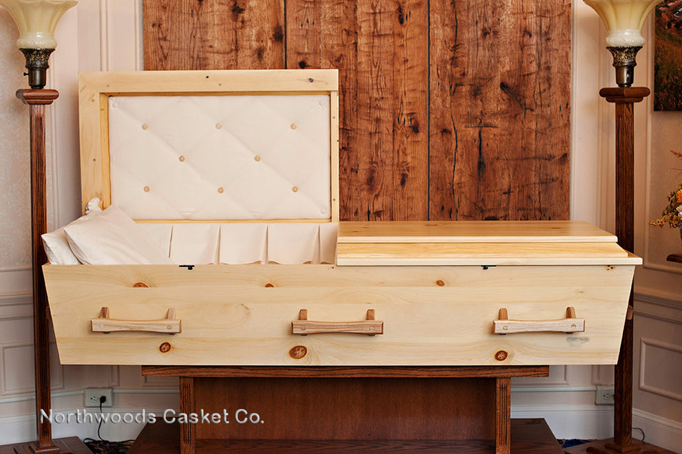 Old World Pine Casket in Satin Amber – Northwoods Casket Company
